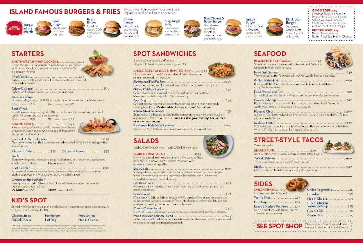 Menu at The Spot restaurant, Galveston