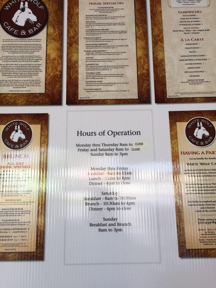 Menu at White Wolf Cafe, Orlando