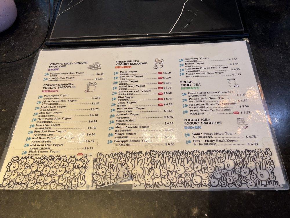 Carta del pub y bar Yomie's Rice x Yogurt, Santa Clara