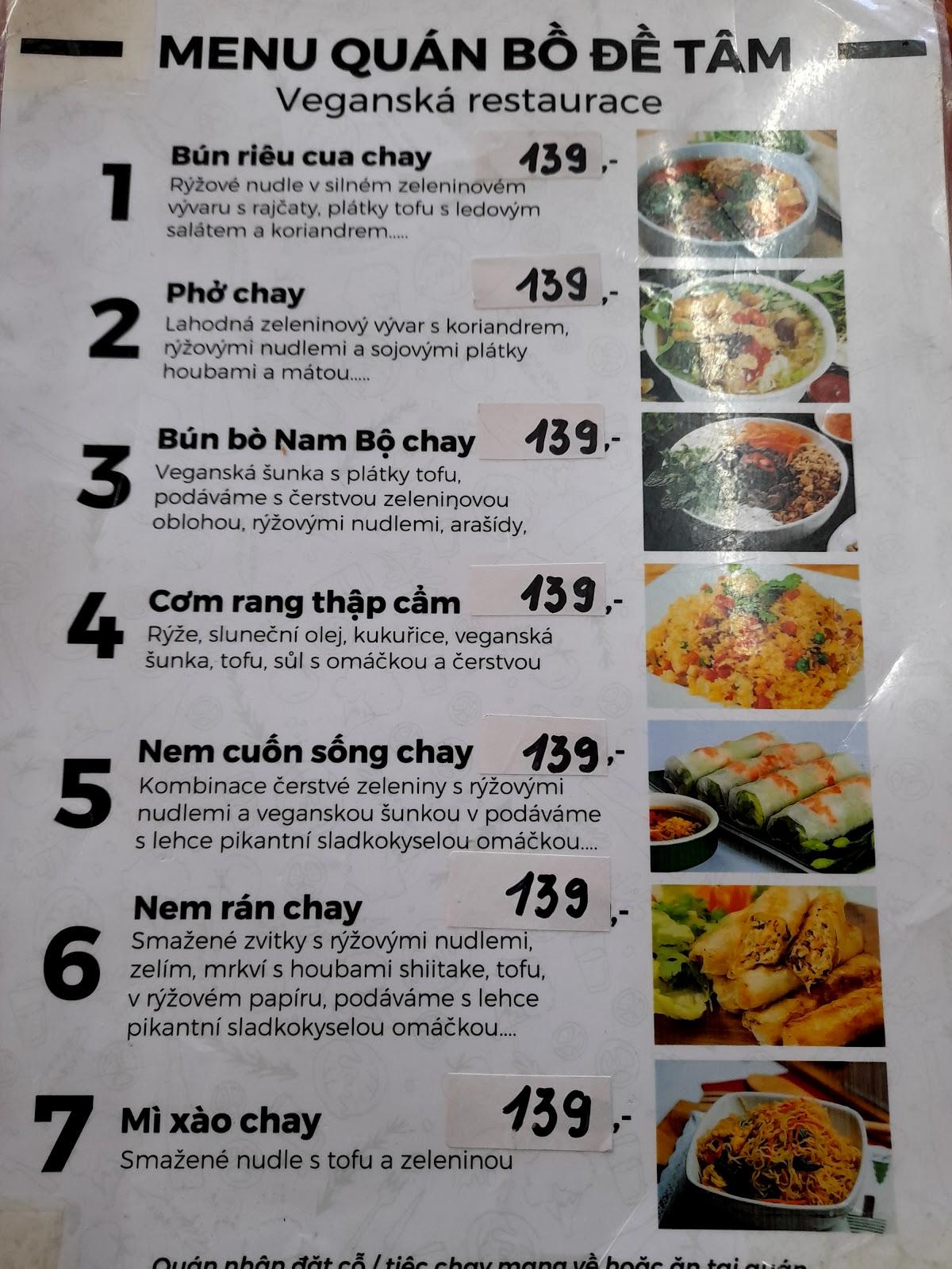 Menu at BO DE TAM restaurant, Prague