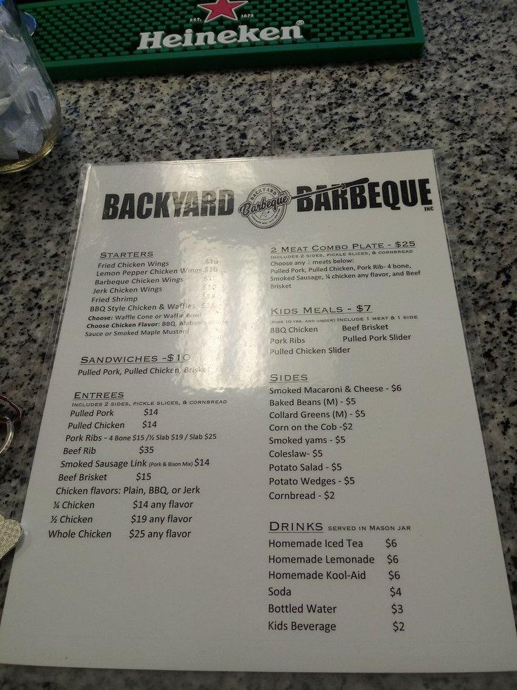 Menu at Backyard Barbeque, Freeport