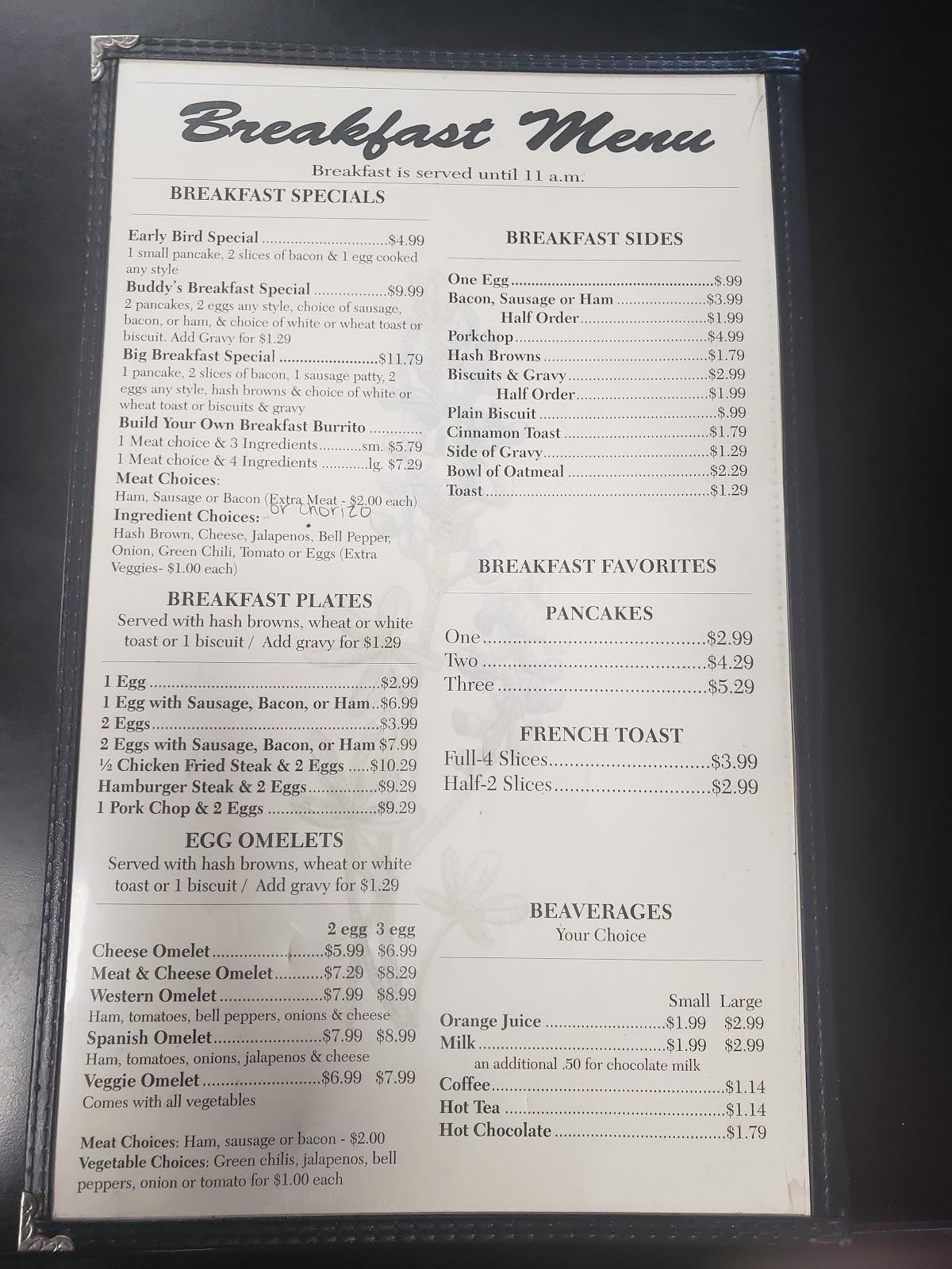 Menu at Blue Bonnet Cafe, Boise City