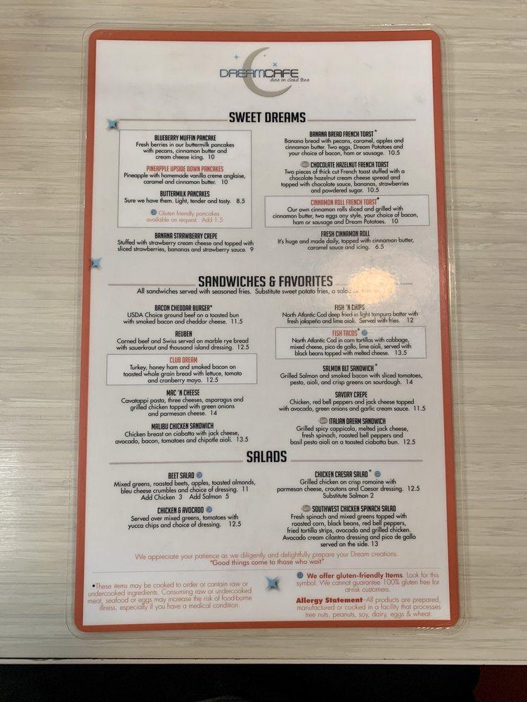 Menu at Dream Cafe, Grand Junction