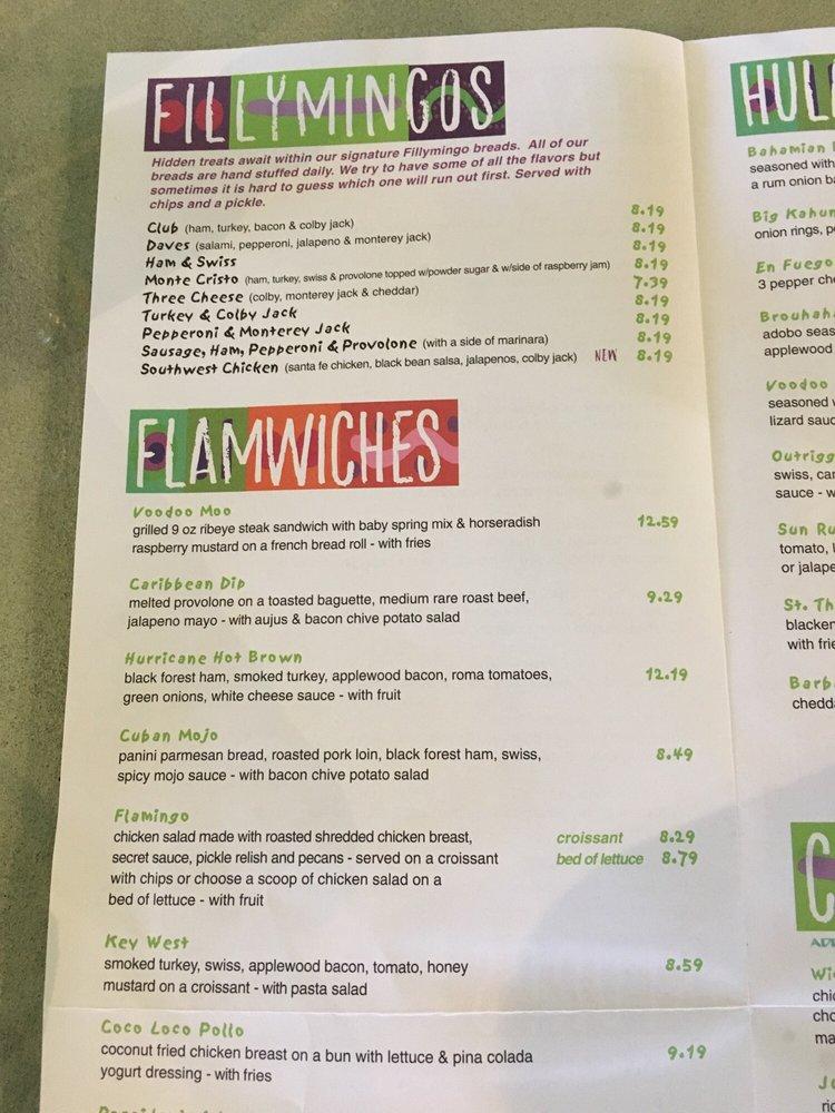 Menu at Flamingo Row restaurant, Paducah