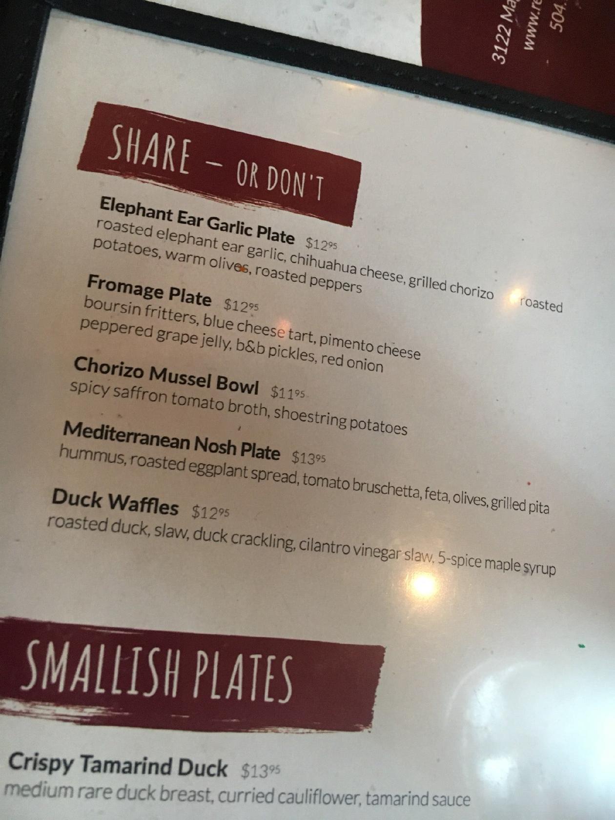 Menu at Red Dog Diner pub & bar, New Orleans