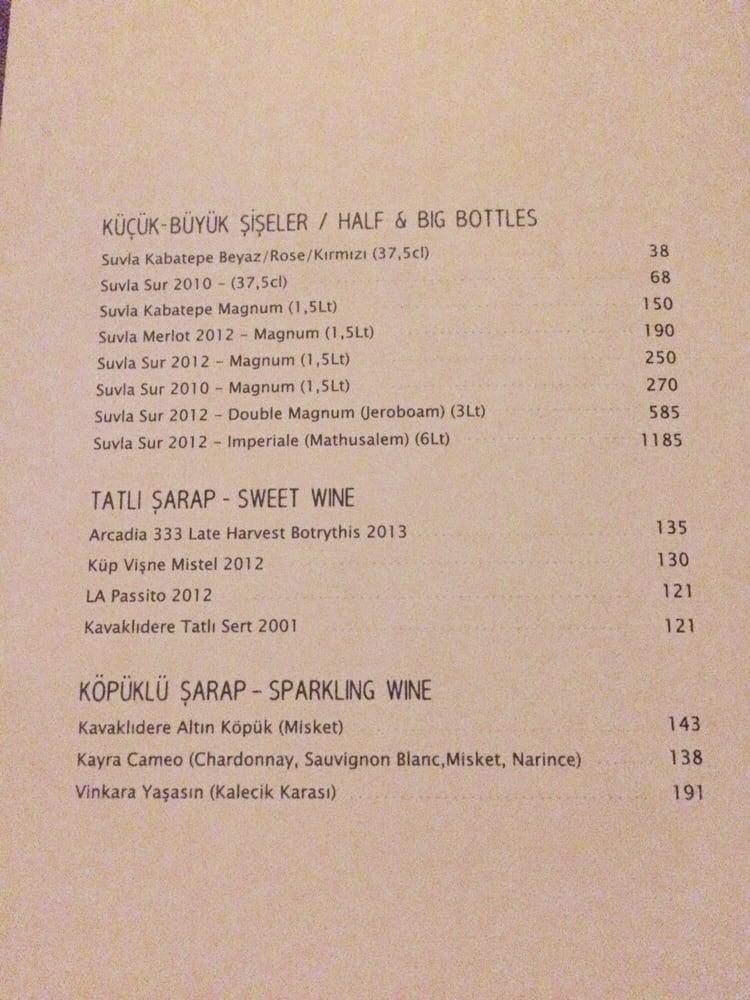 Menu at Suvla Kanyon, Istanbul, Kanyon AVM