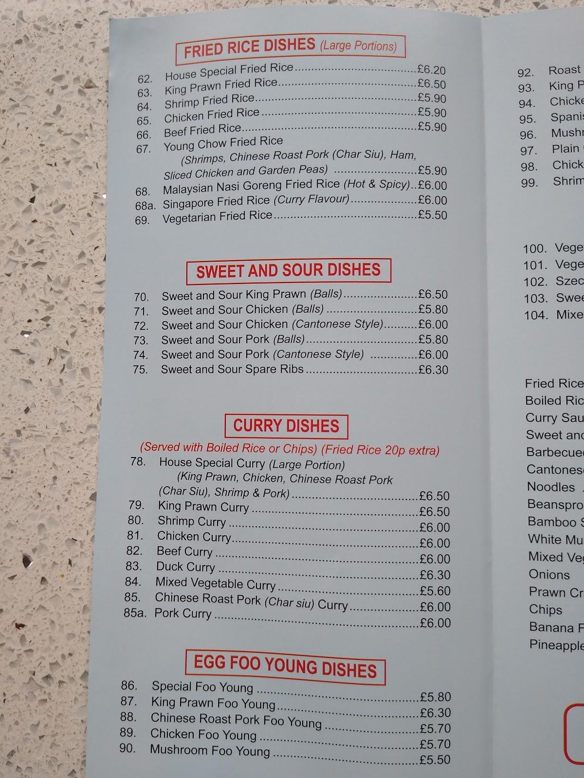 Menu at Alrewas Cantonese fast food, Barton-under-Needwood