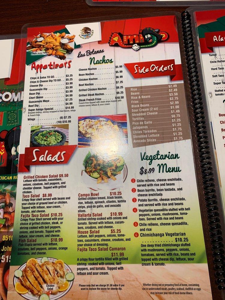 Menu at Amigo Mexican Restaurant, Johnston