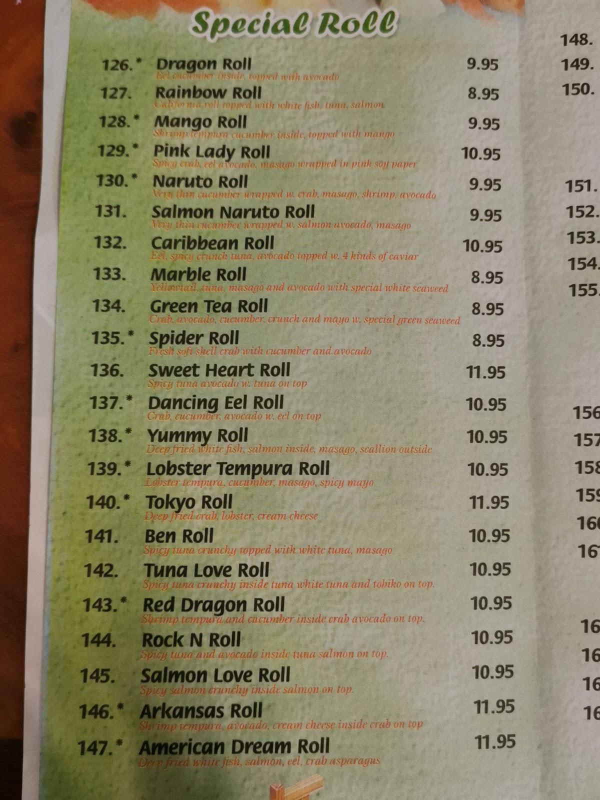 Menu at Asian Buffet restaurant, Magnolia