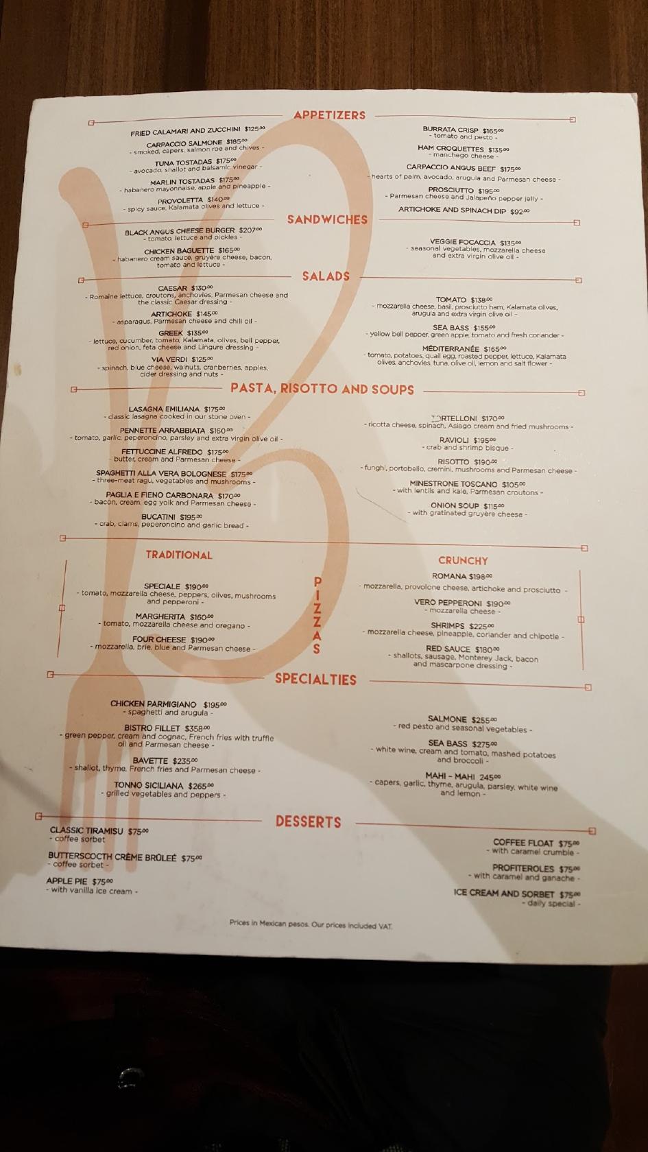 Menu at Bistro Polanco restaurant, Mexico City, Calz. Gral. Mariano ...