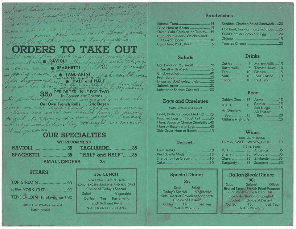Menu at Caesars Restaurant San Diego CA, San Diego