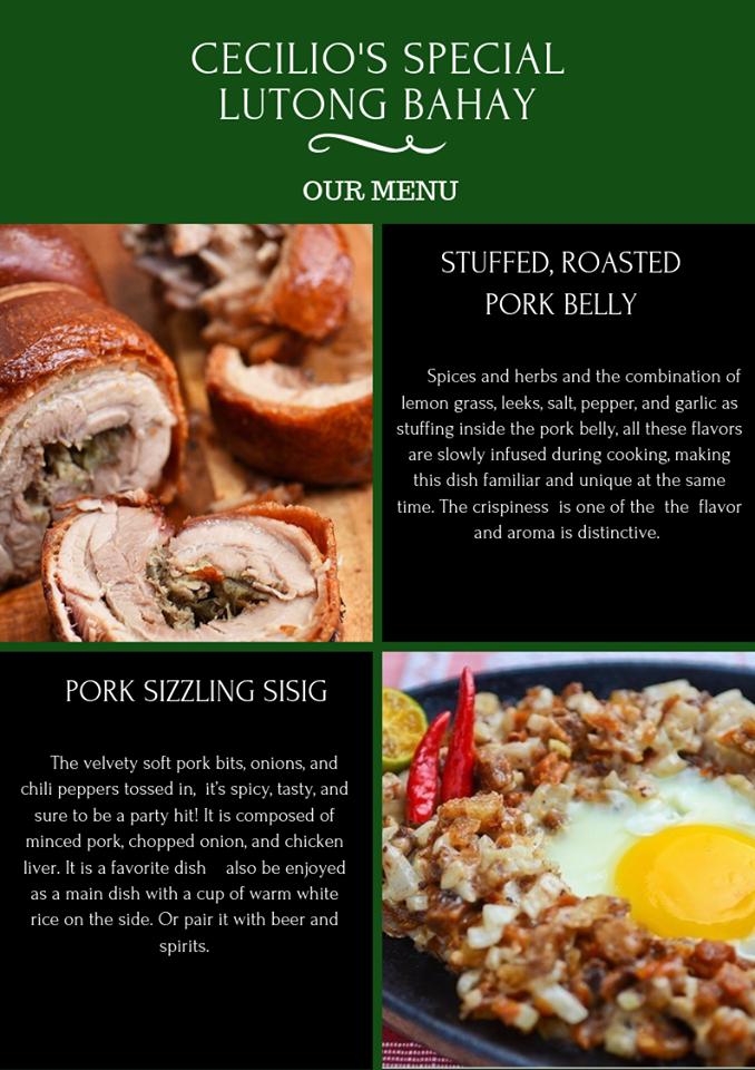 Menu at Cecilio's Special Lutong Bahay restaurant, Mangatarem