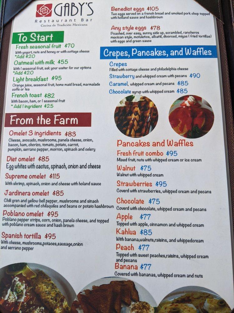 Menu at Gaby's Restaurant Bar, Puerto Vallarta, C. Mina 252