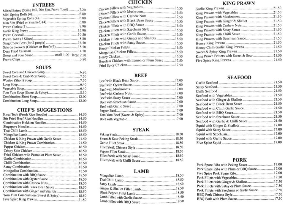 Menu at Green Hills Chinese Takeaway restaurant, East Maitland