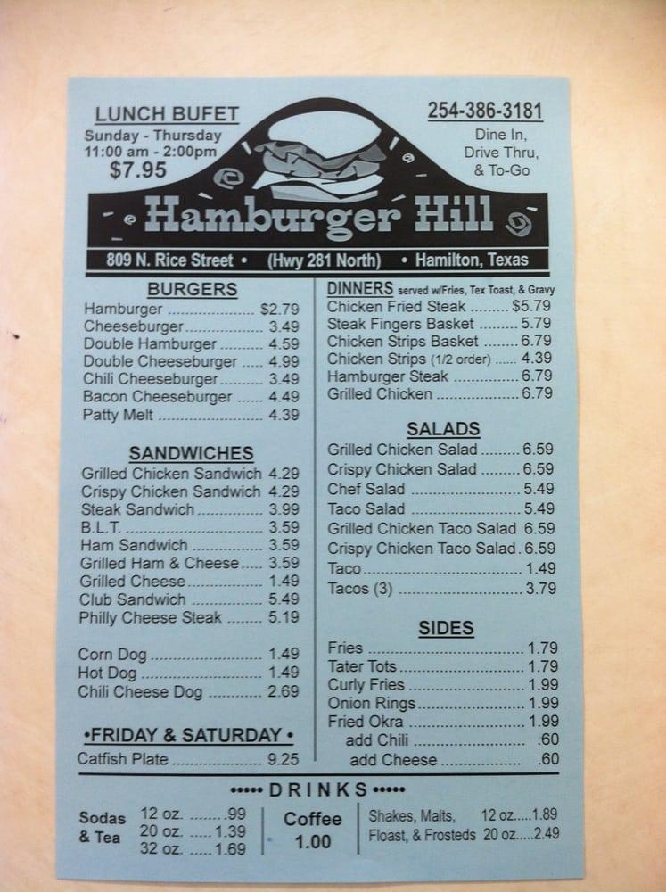 Menu at Hamburger Hill restaurant, Hamilton