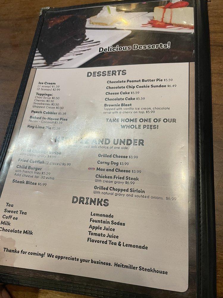 Menu at Heitmiller Steakhouse, Lacy Lakeview, Interstate Highway 35 North
