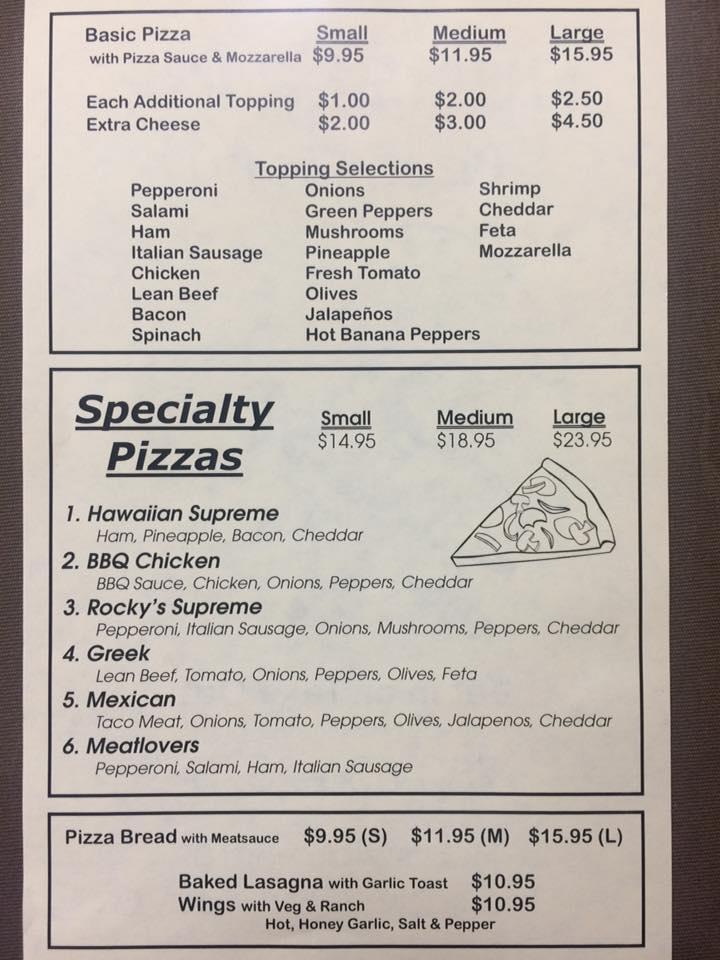 Menu at The Humble Pie cafe, Manning