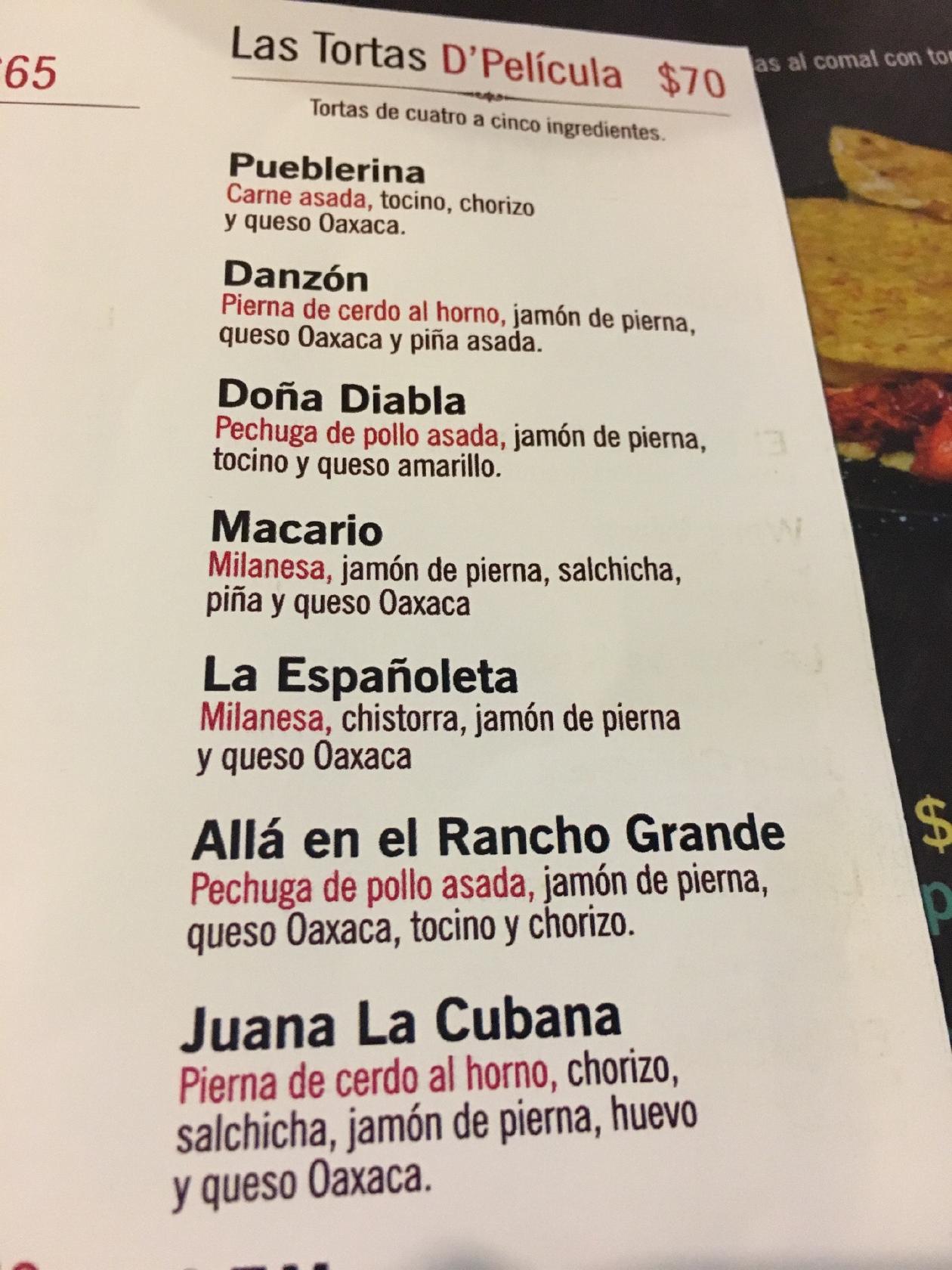 Menu at Las Tortas Del Barrio, Villahermosa, Av Paseo Usumacinta 1110