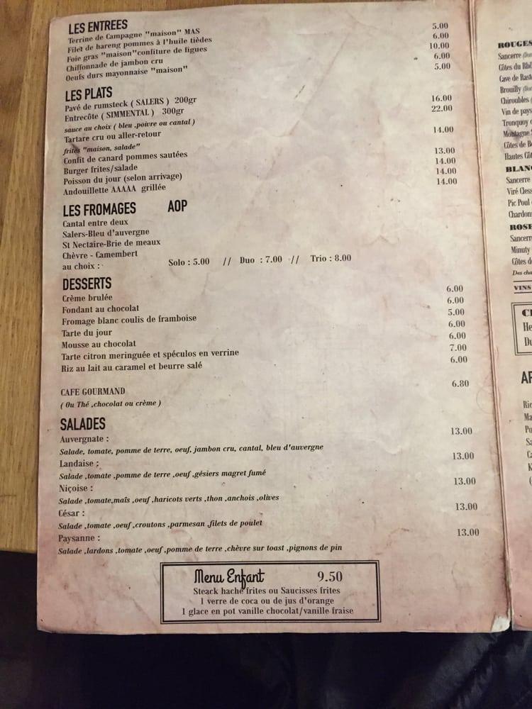 Carta del café Le Comptoir Voltaire, Paris