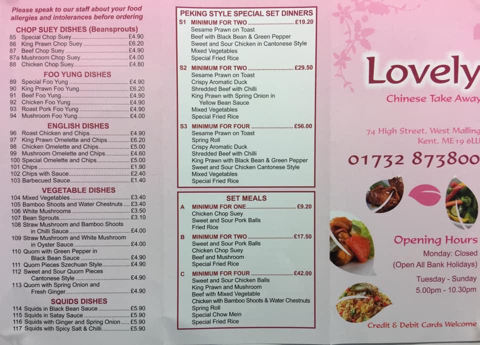 Menu at Lovely Chinese fast food, West Malling