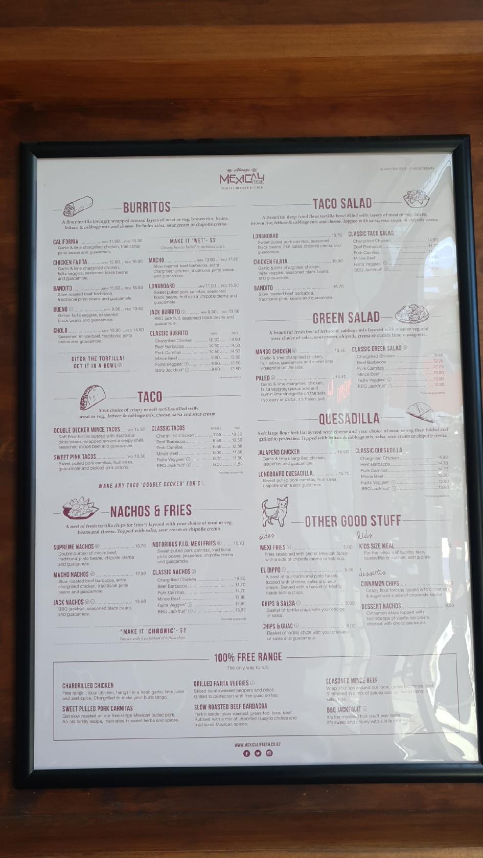 Menu at Mexicali Fresh Spitfire Square restaurant, Christchurch, 5/530 ...