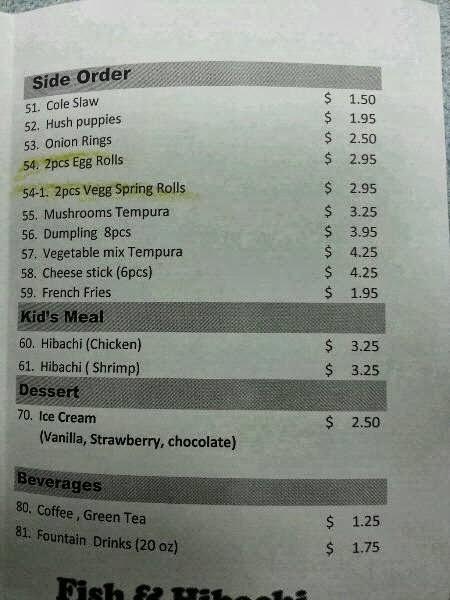 Menu at Massaki Hibachi & Sushi Bar, Danville