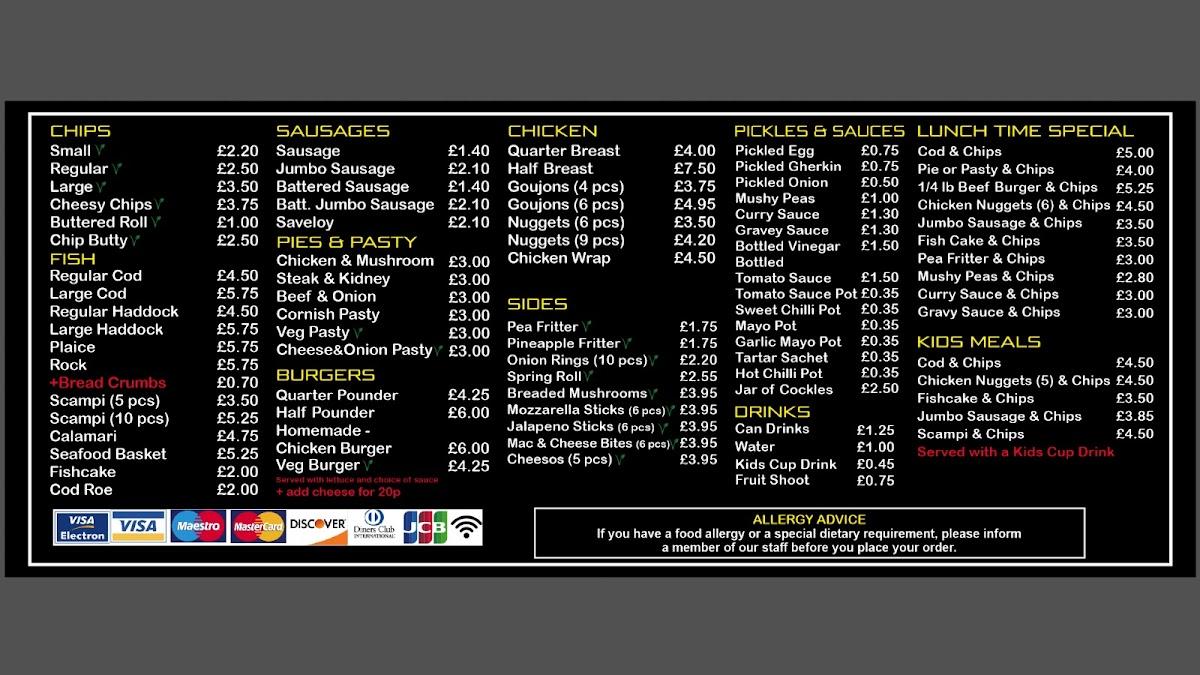 Menu at Poulner Fish & Chips fast food, Ringwood