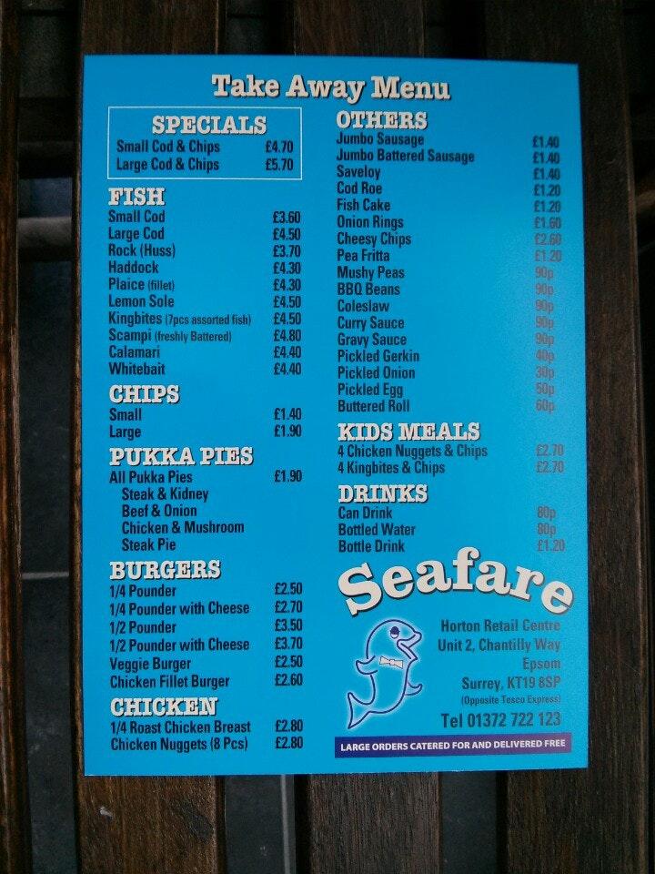 Menu at King Fish restaurant, Epsom
