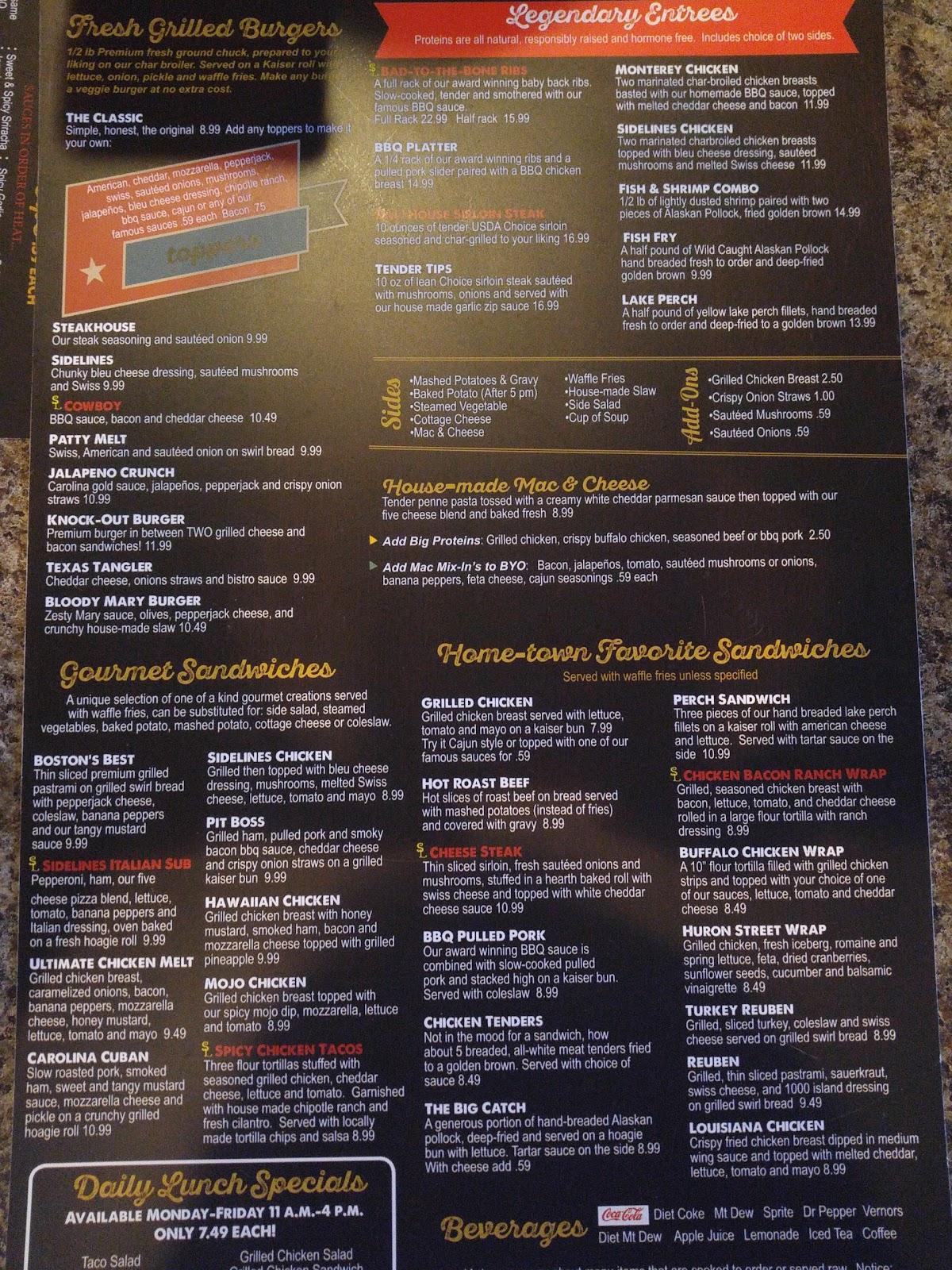Menu at Sidelines Sports Eatery - Maumee pub & bar, Maumee, Holland Rd