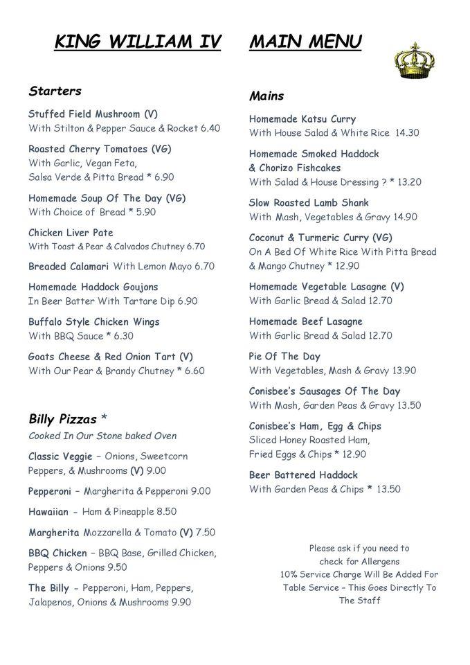Menu at The King William Ⅳ Pub, East Horsley