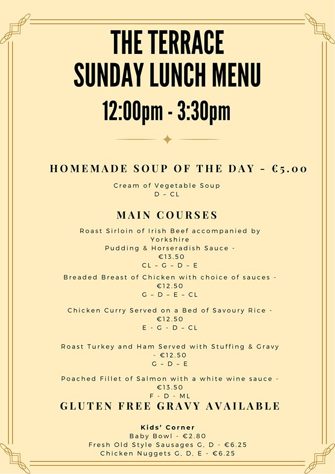 Menu at The Terrace, Carlow