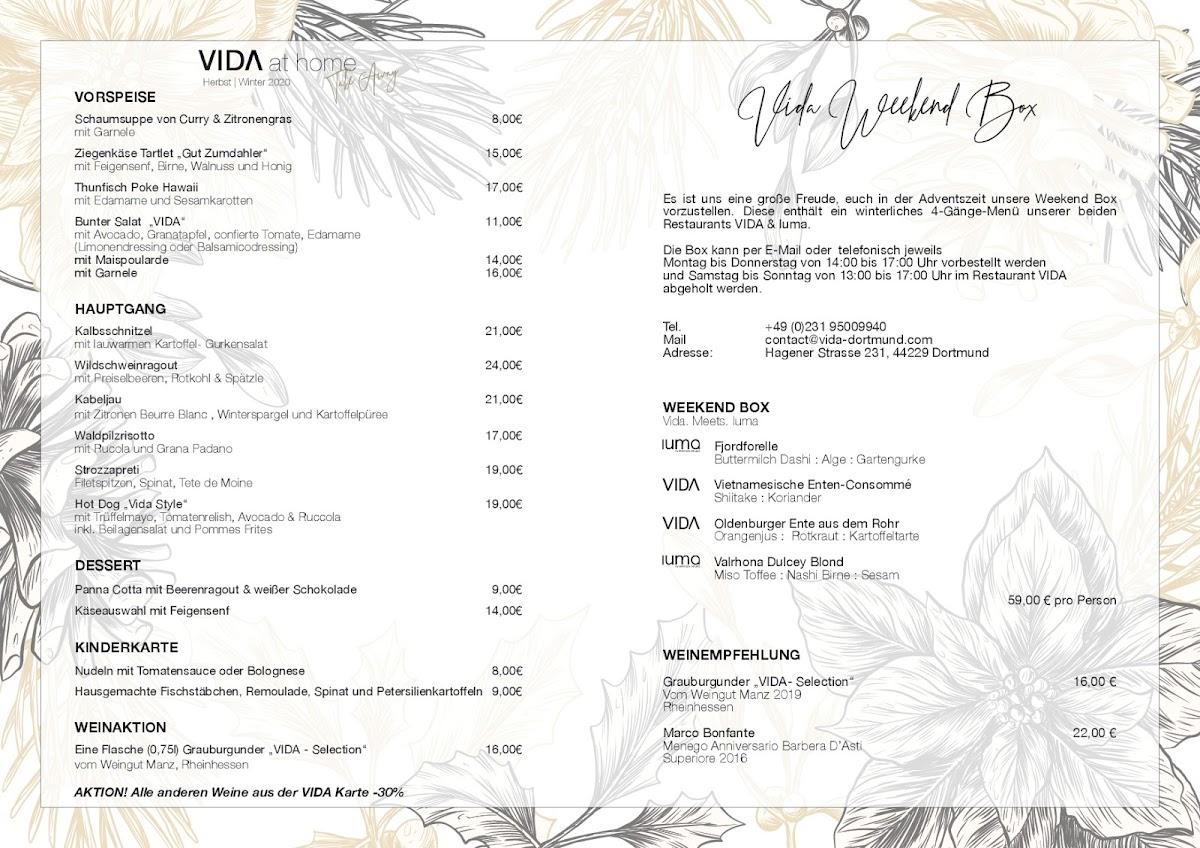 Menu at Vida restaurant, Dortmund