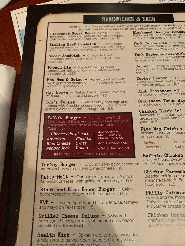 Menu at Daddy Jack's Restaurant & Bar, Indianapolis