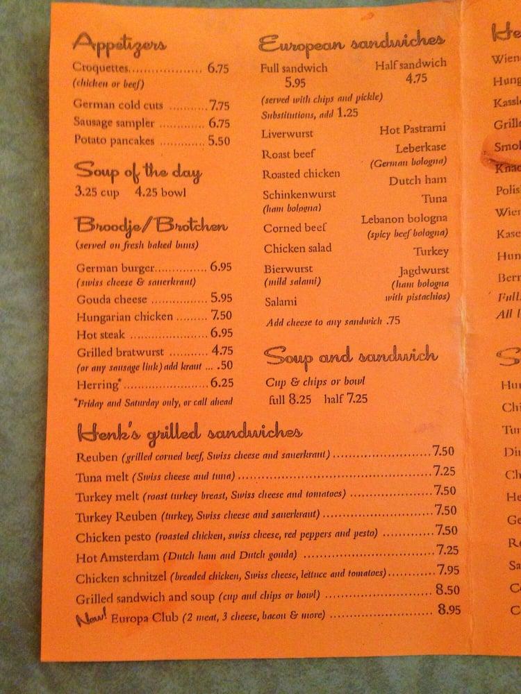 Menu at Henk's European Deli & Black Forest Bakery, Dallas