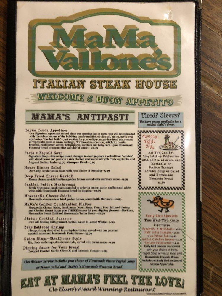Menu at MaMa Vallone's Steak House steakhouse, Cle Elum