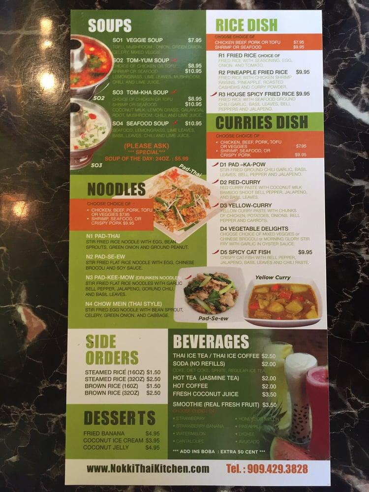 Menu at Nokki Thai Kitchen restaurant, Fontana