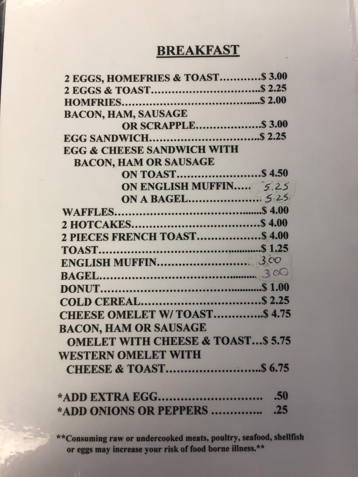 Carta de Country Coffee, Quarryville, Beaver Valley Pike