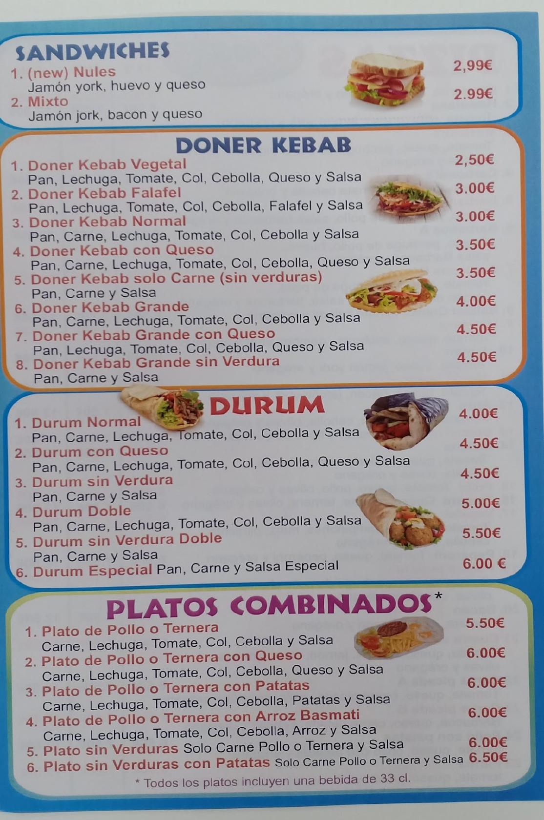 Carta de Hadi Kebab - Pizzeria, Nules