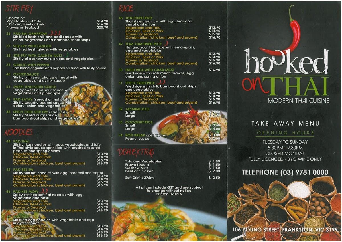 Menu at Hooked On Thai restaurant, Frankston