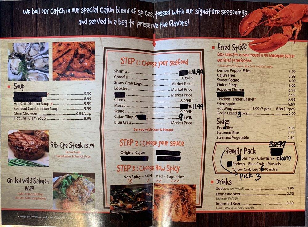 Menu at Hot Mariscos restaurant, Huntington Park