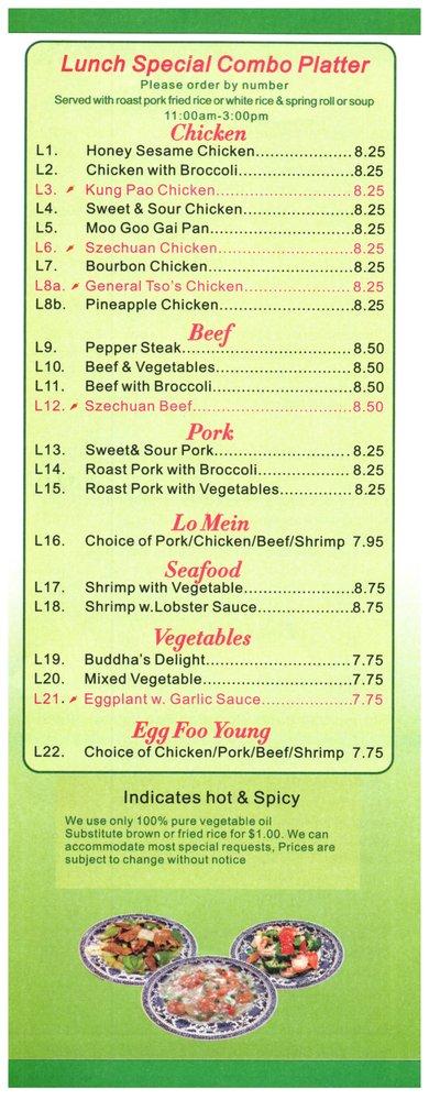 Menu at Lee's Palace restaurant, Lake Mary