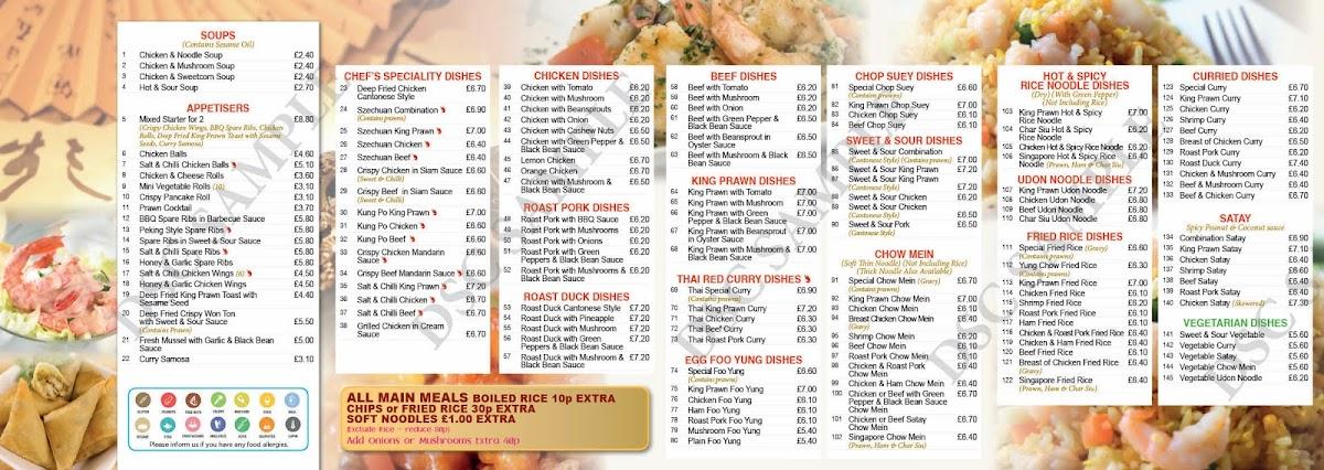 Menu at New Palace restaurant, Johnstone