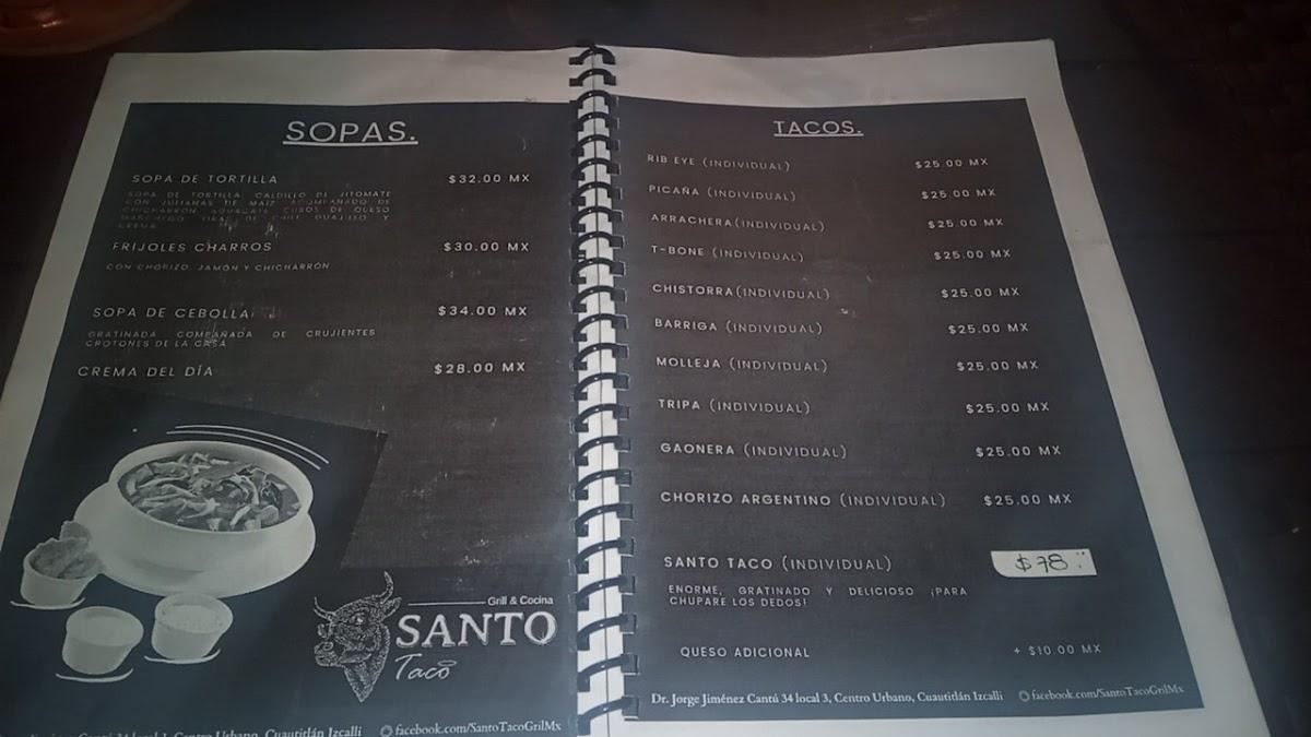 Menu at Santo Taco Grill restaurant, Cuautitlán Izcalli