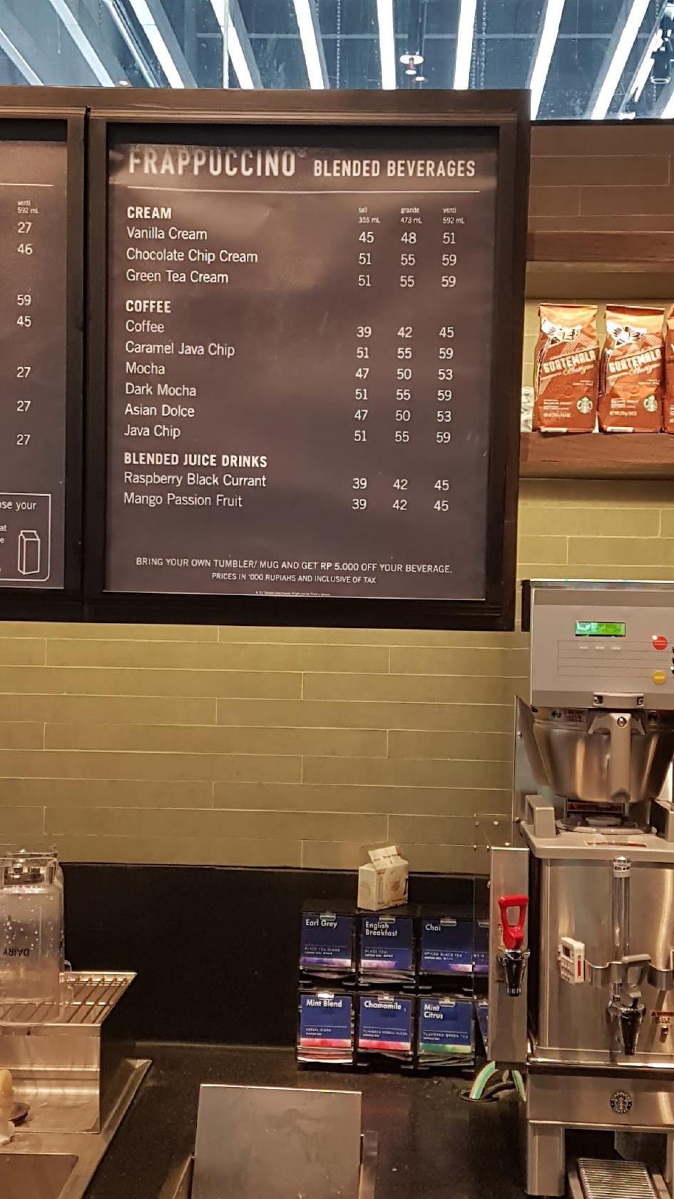 Menu at Starbucks Coffee SCP, Samarinda