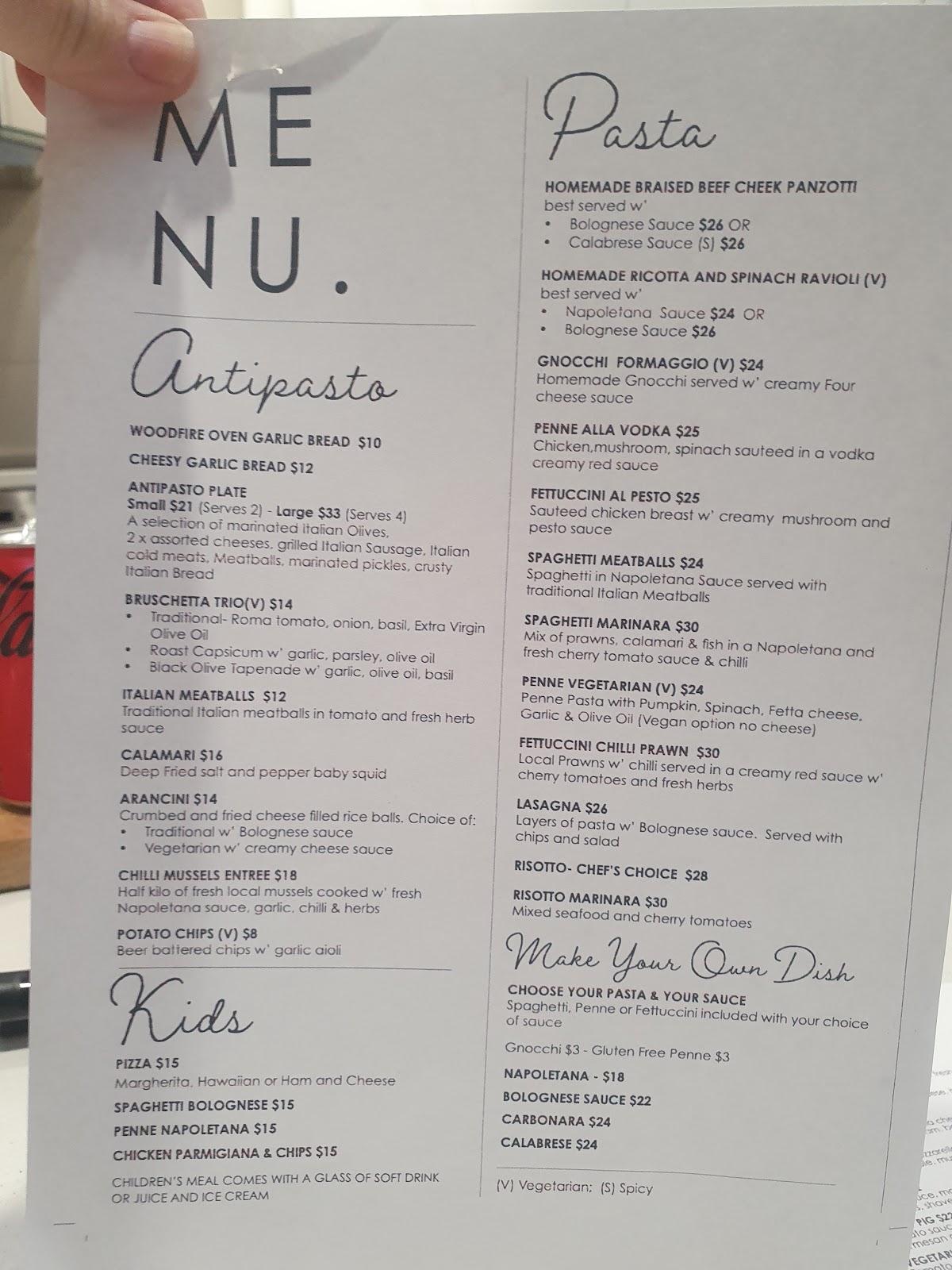 Menu at Taste of Italy Pizzeria e Ristorante, Armadale