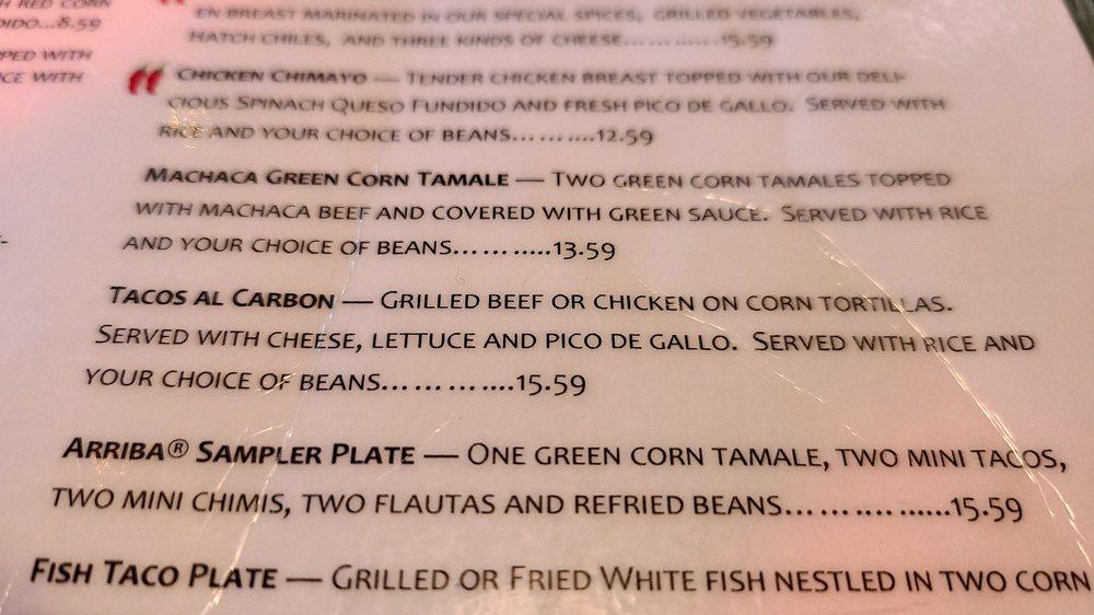 Menu at Arriba Mexican Grill restaurant, Glendale, N 79th Ave