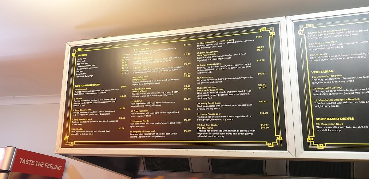 Menu at Dancing Noodle restaurant, Forbes