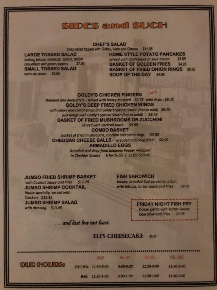 Menu at Goldyburgers pub & bar, Forest Park