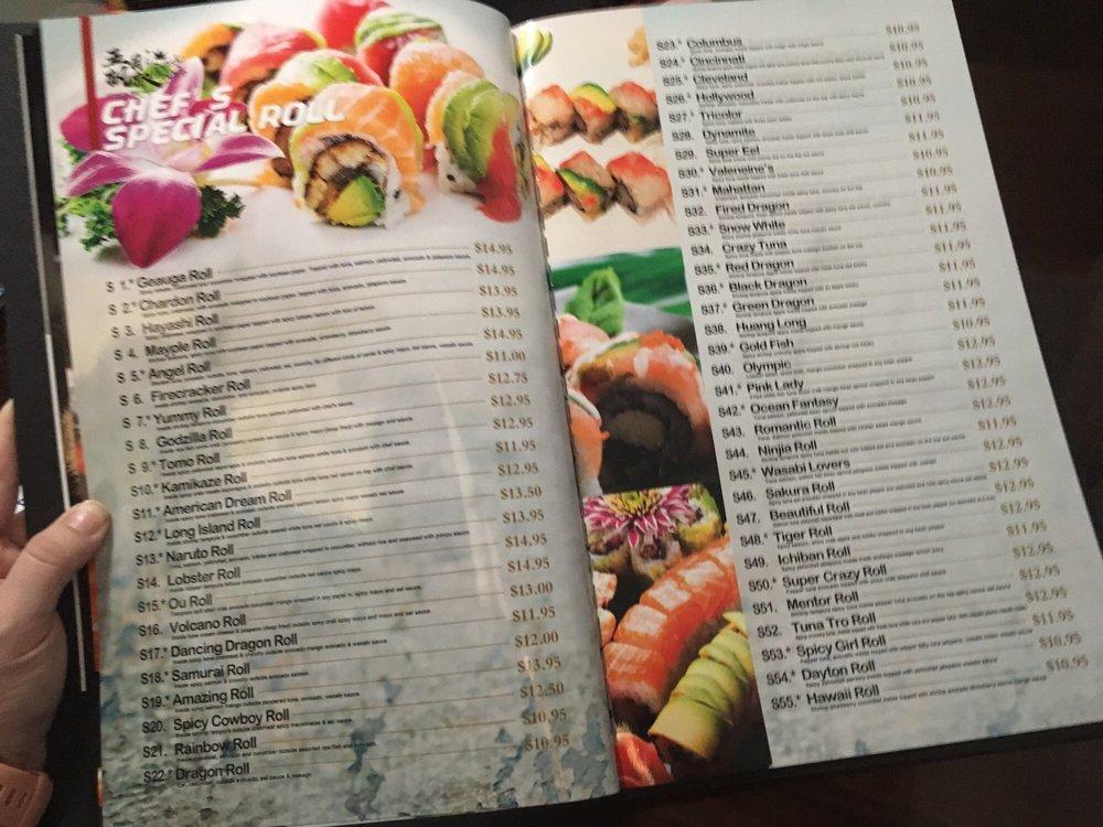 Menu at Hayashi Maple restaurant, Chardon