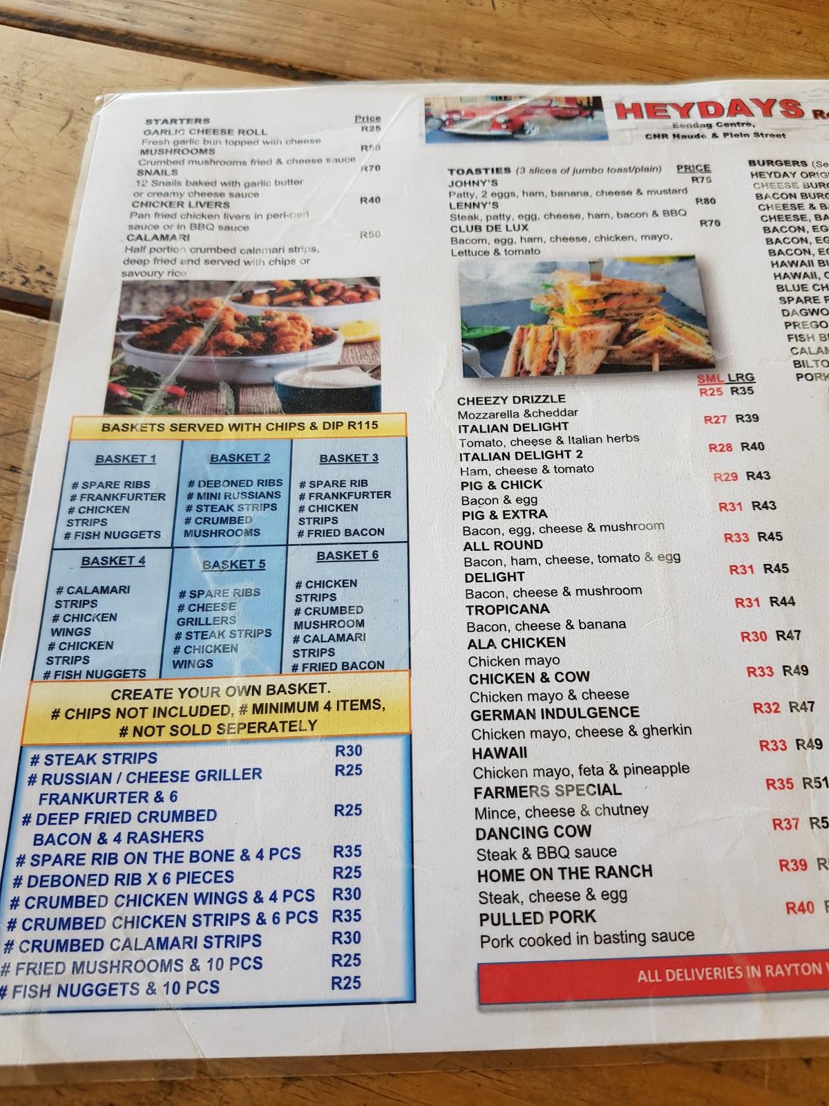 Menu at Heyday's Take Aways @ Rayton restaurant, Rayton